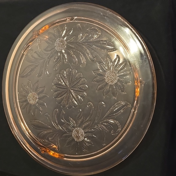 Dining | Vintage Jeanette Sunflower Pink Depression Glass Cake Plate 3 ...